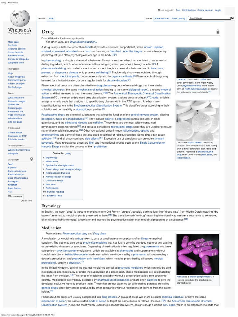 Drug - Wikipedia | PDF | Recreational Drug Use | Pharmaceutical Drug