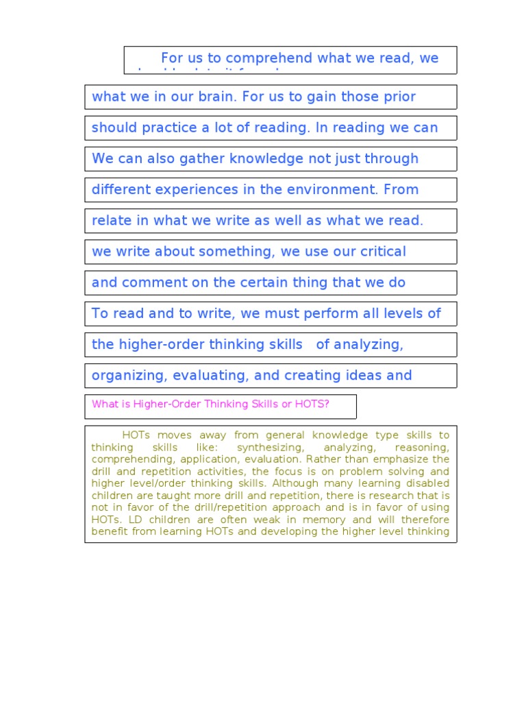 What Is Higher-Order Thinking Skills or HOTS? | PDF | Reading (Process ...