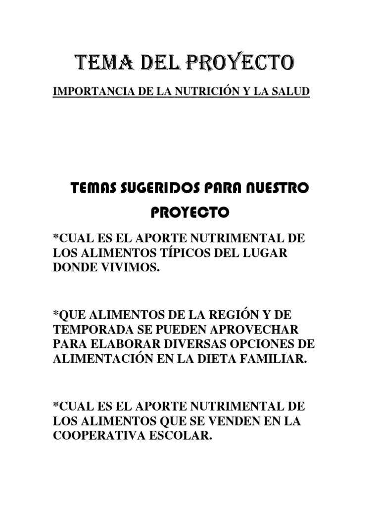 Proyecto de Nutrición y Salud Local | PDF | Nutrición | Dieta y nutrición