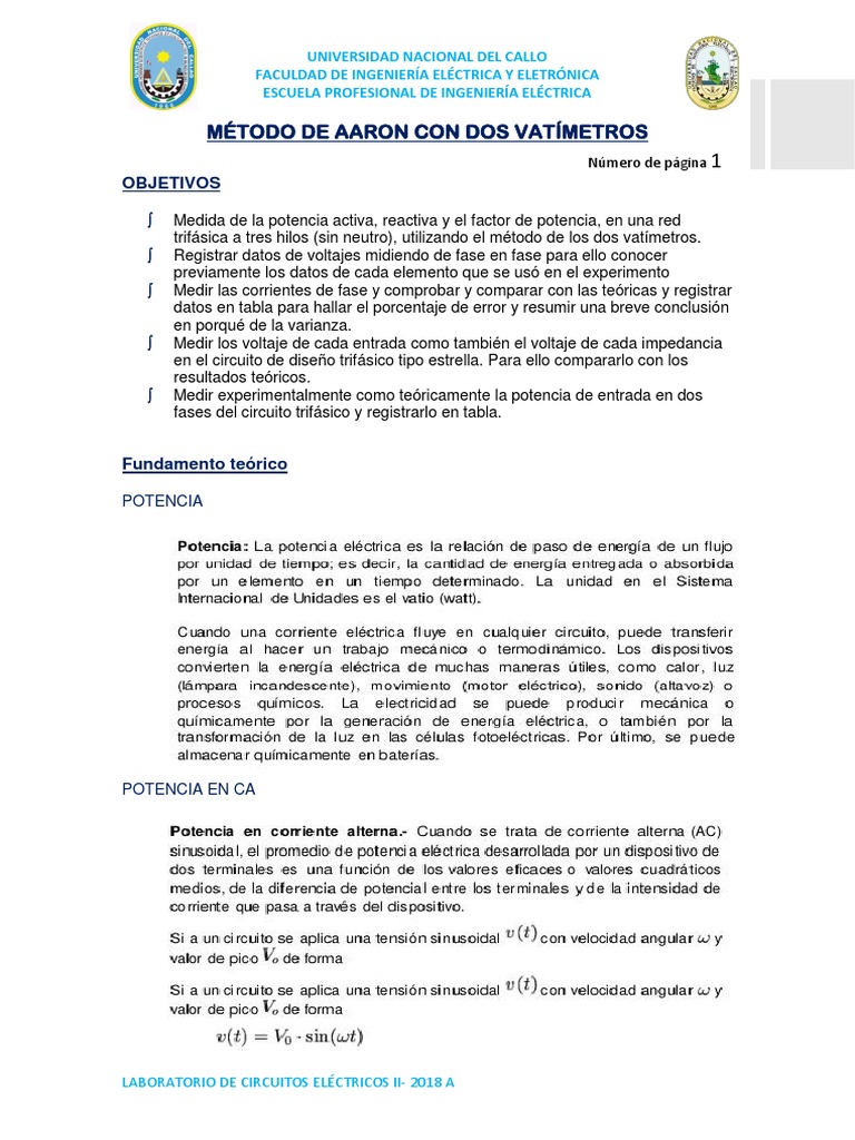 Método de Aron Con Dos Vatímetros | PDF | Energia electrica | Filosofía ...
