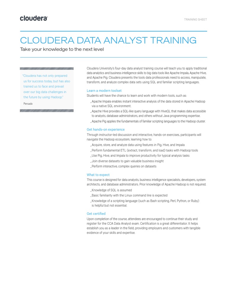 Cloudera Data Analyst Training PDF | PDF | Apache Hadoop | Data