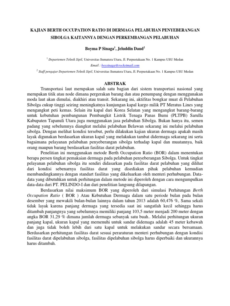 BERTH OCCUPANCY RATIO STUDY AT SIBOGA FERRY PORT DOCKS RELATED TO PORT ...