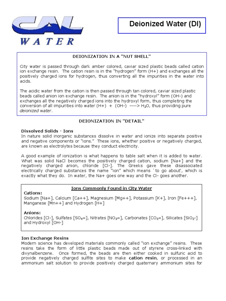 DI in A NutShell | PDF | Purified Water | Ion Exchange