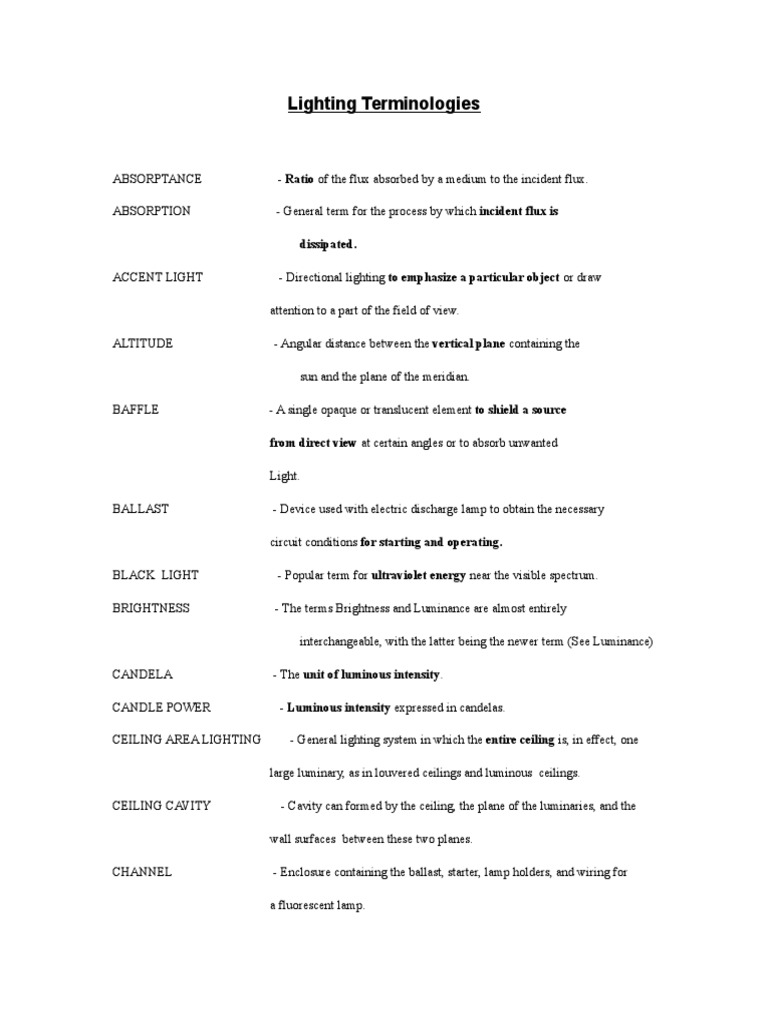Lighting Terminology Guide | PDF | Lighting | Fluorescent Lamp