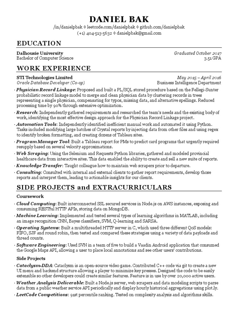 Daniel Bak Resume PDF | PDF | Application Programming Interface ...