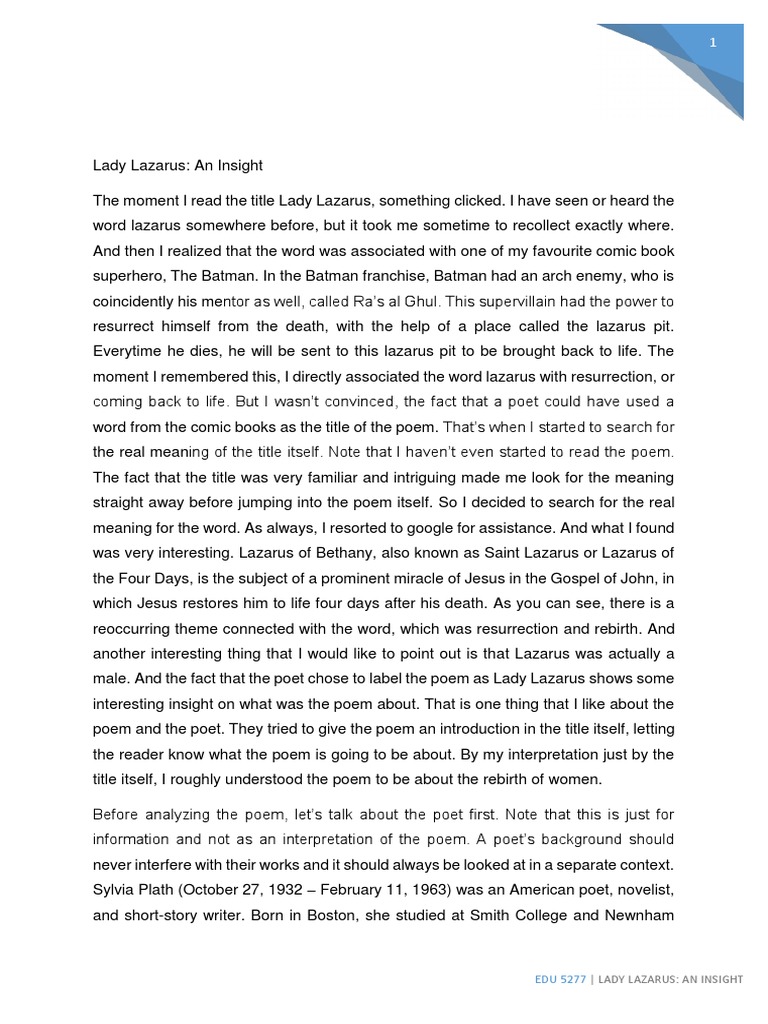 Lady Lazarus: An Insight | PDF | Sylvia Plath