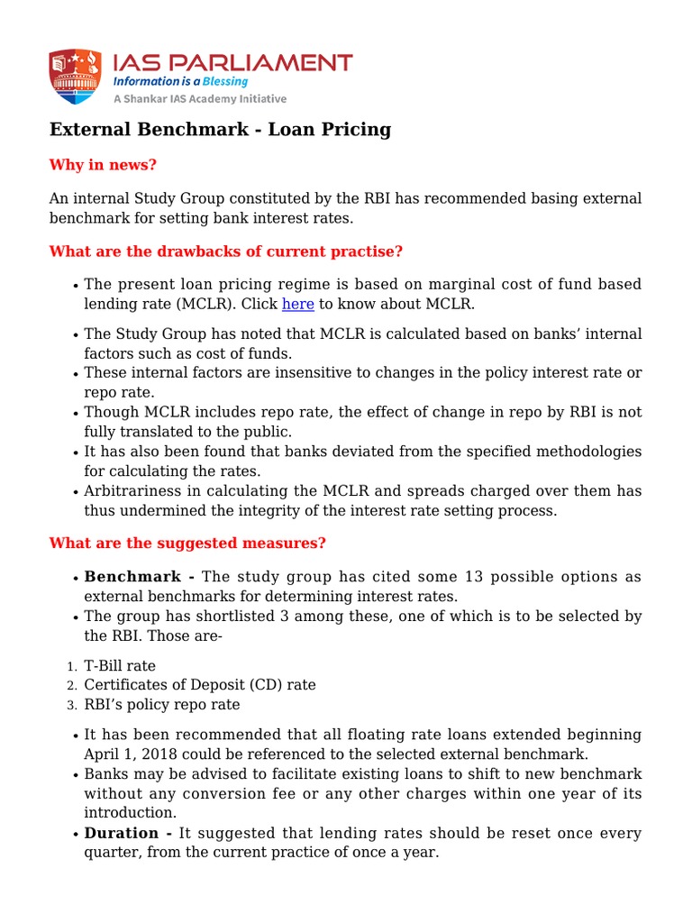 External Benchmark for Loan Pricing | PDF | Interest Rates | Interest