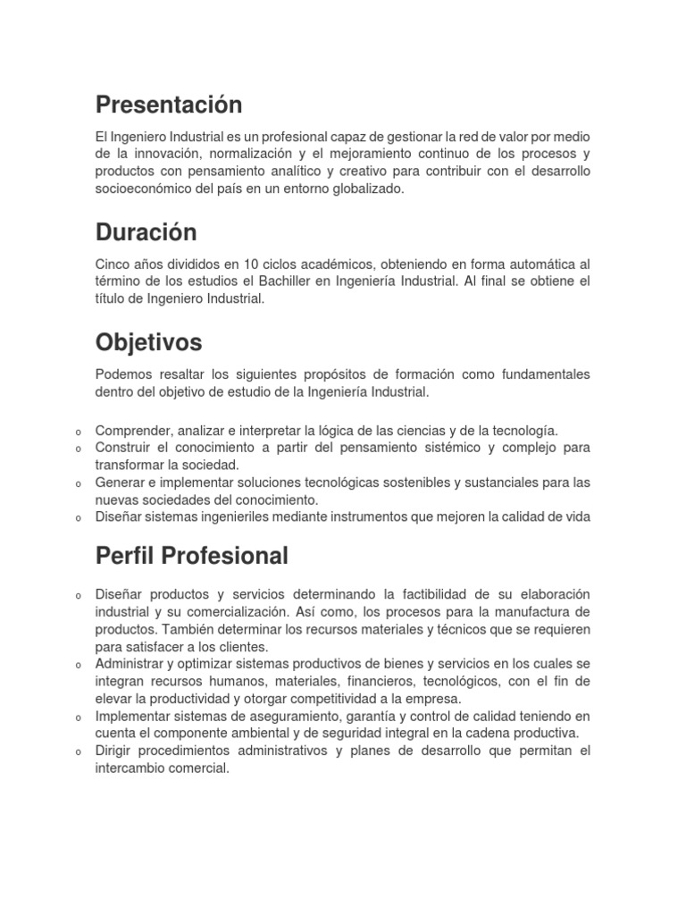 Perfil Del Ing Industrial Descargar Gratis Pdf Ingeniería