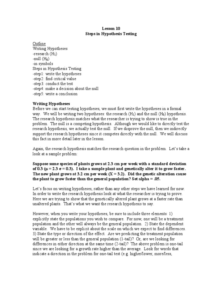 Lesson 10 Download Free Pdf Statistical Hypothesis Testing Null