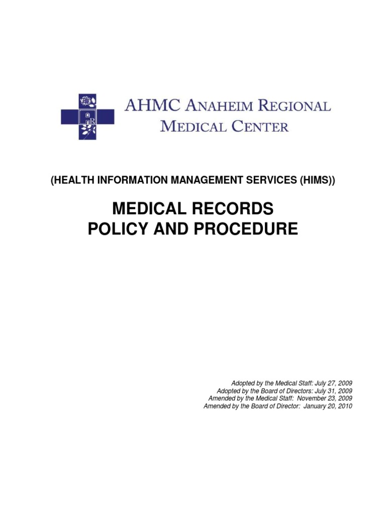 HIMS Medical Records Policy | PDF | Medical Record | Patient