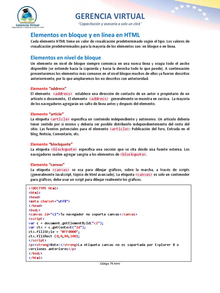 Elementos HTML (En Bloque y en Linea) | PDF | HTML | Hojas de estilo en ...