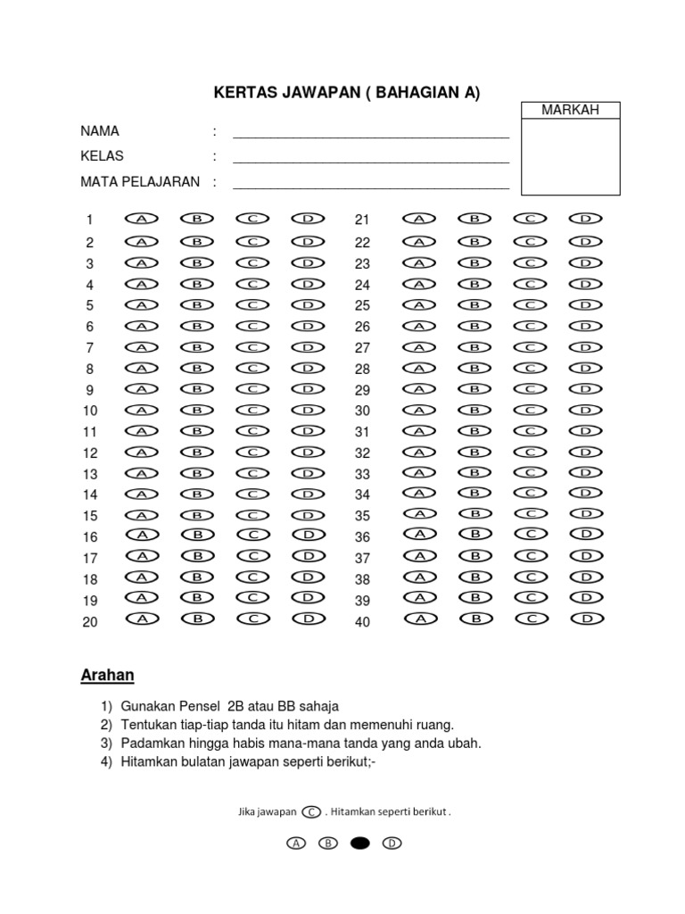 Contoh Kertas Jawapan Objektif | PDF