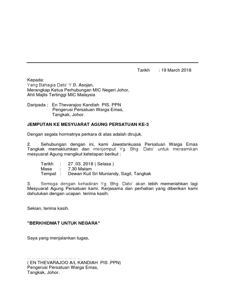 Surat Jemputan VIP Untuk Perasmian | PDF