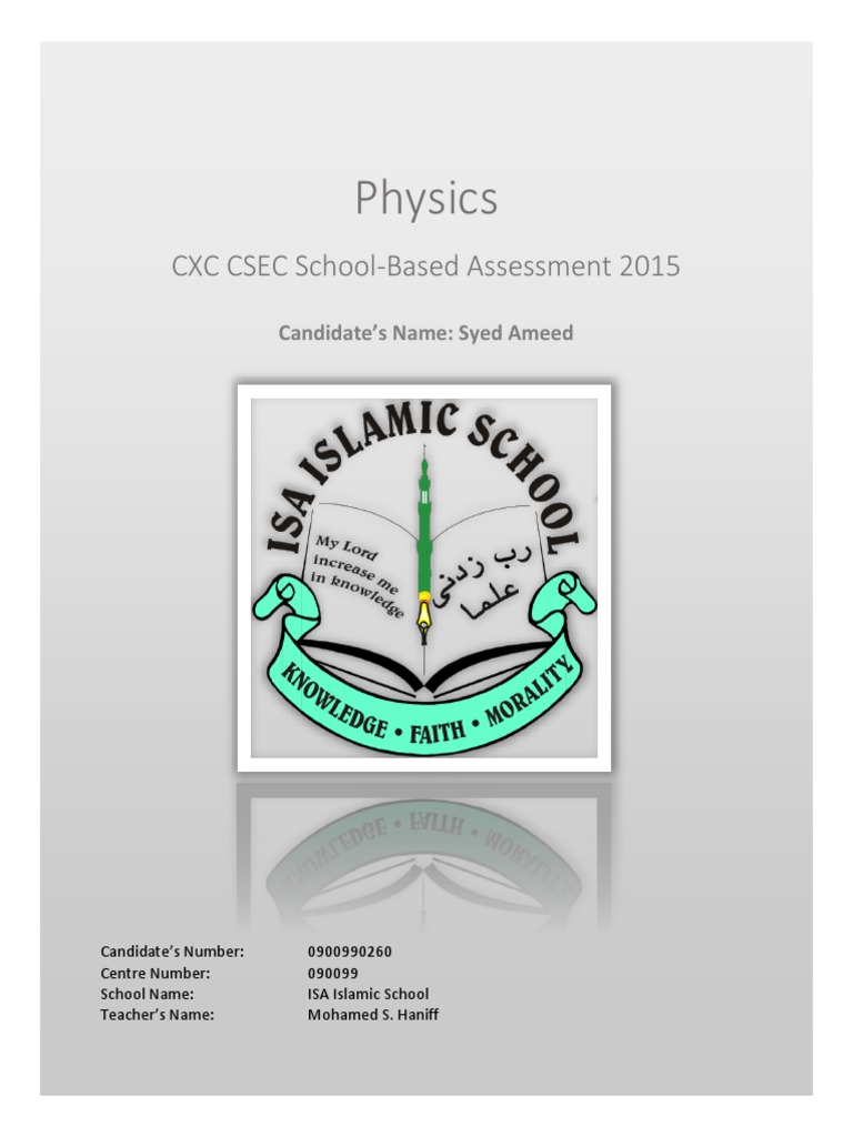 Physics: CXC CSEC School-Based Assessment 2015 | PDF