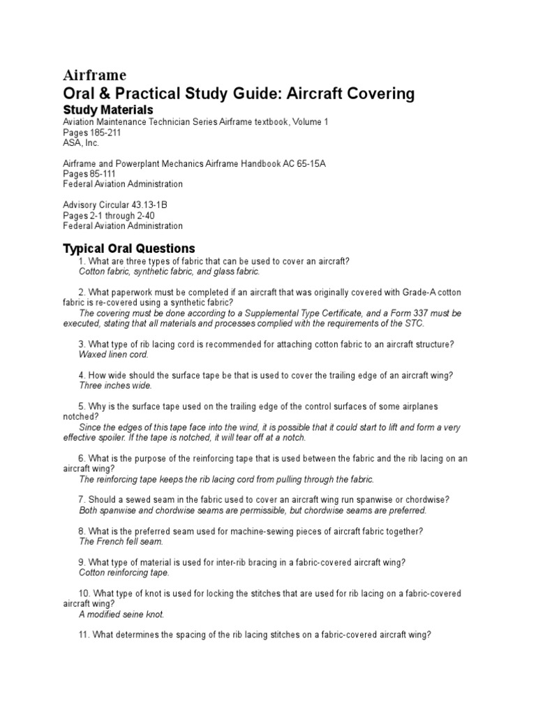 Airframe Oral & Practical Study Guide: Aircraft Covering | PDF ...