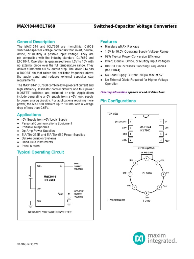 MAX1044/ICL7660 Switched-Capacitor Voltage Converters: General ...