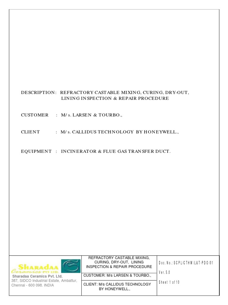 Insulation Castables Application Procedure - Rev-2 - PDF | PDF | Refractory | Building Engineering