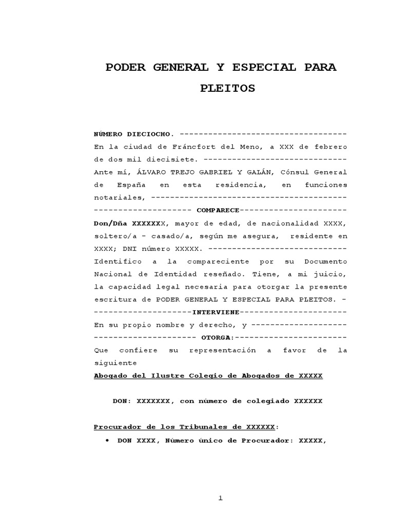 Modelo Poder General y Especial para Pleitos | PDF | Ley procesal | Virtud