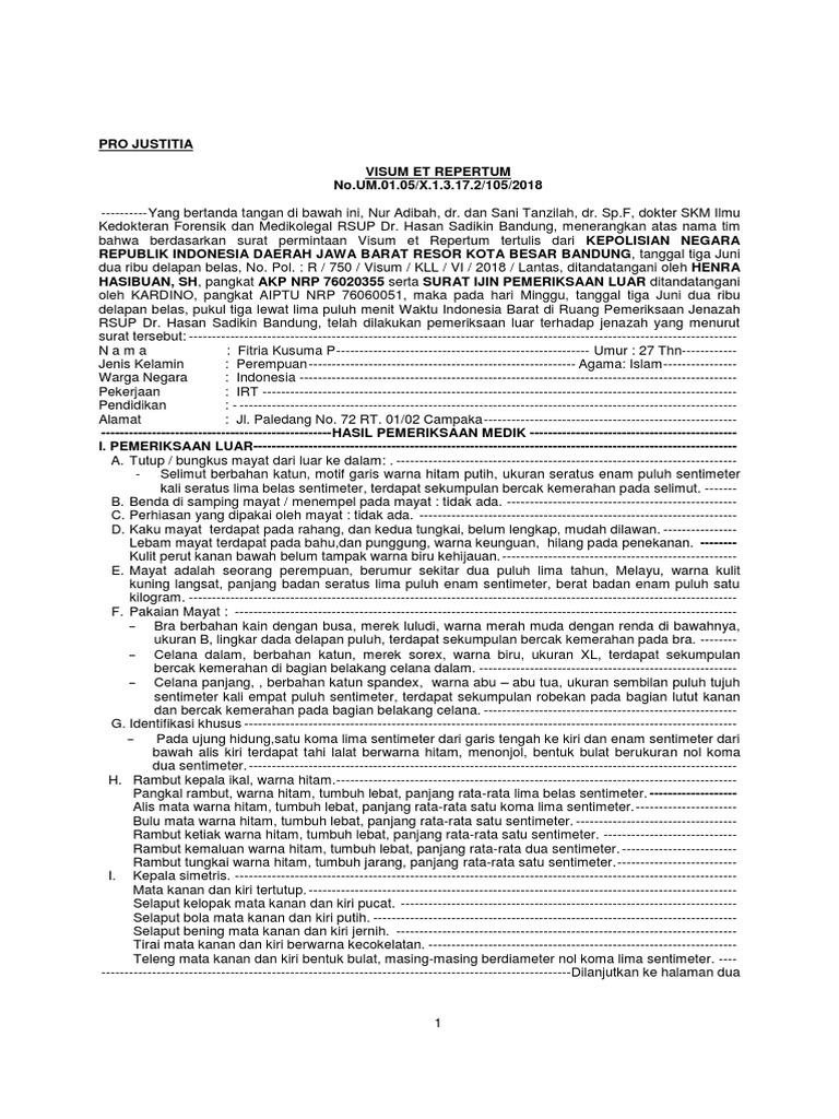 Contoh Visum Jenazah DR - Sani | PDF