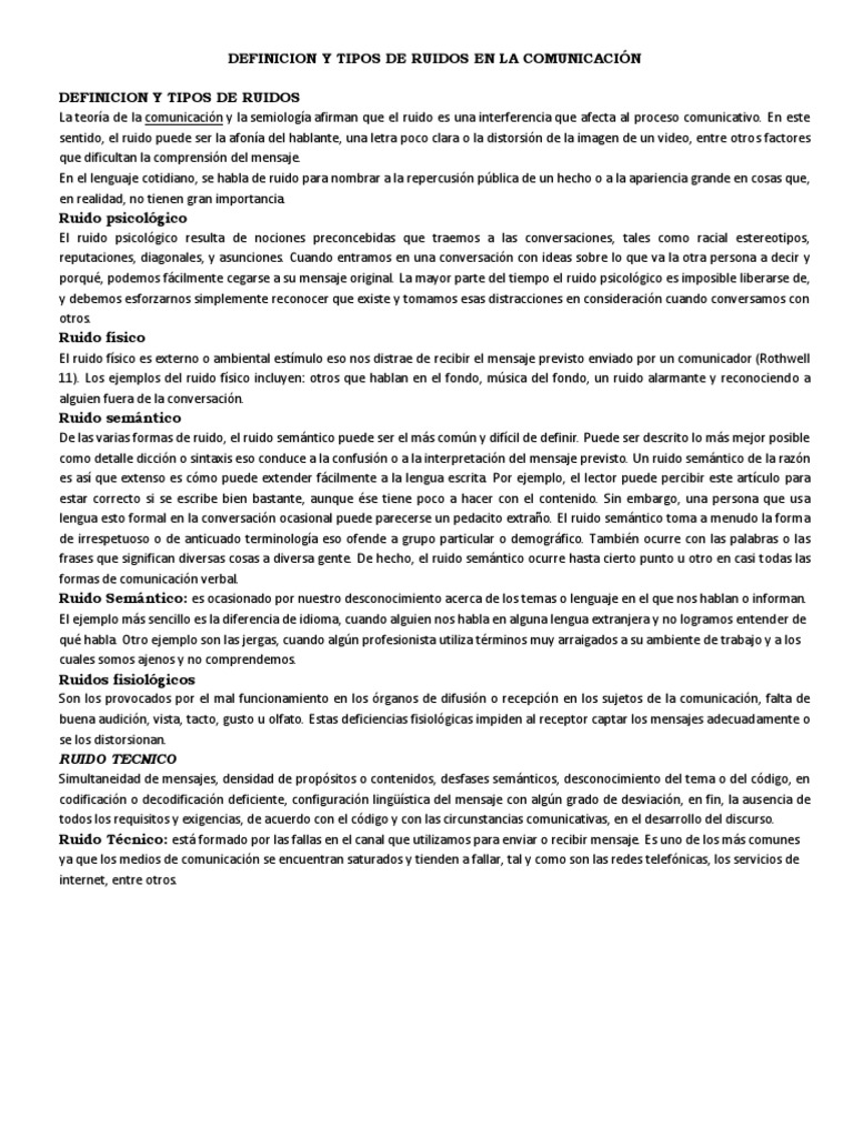 Definicion y Tipos de Ruidos en La Comunicación | PDF | Comunicación ...