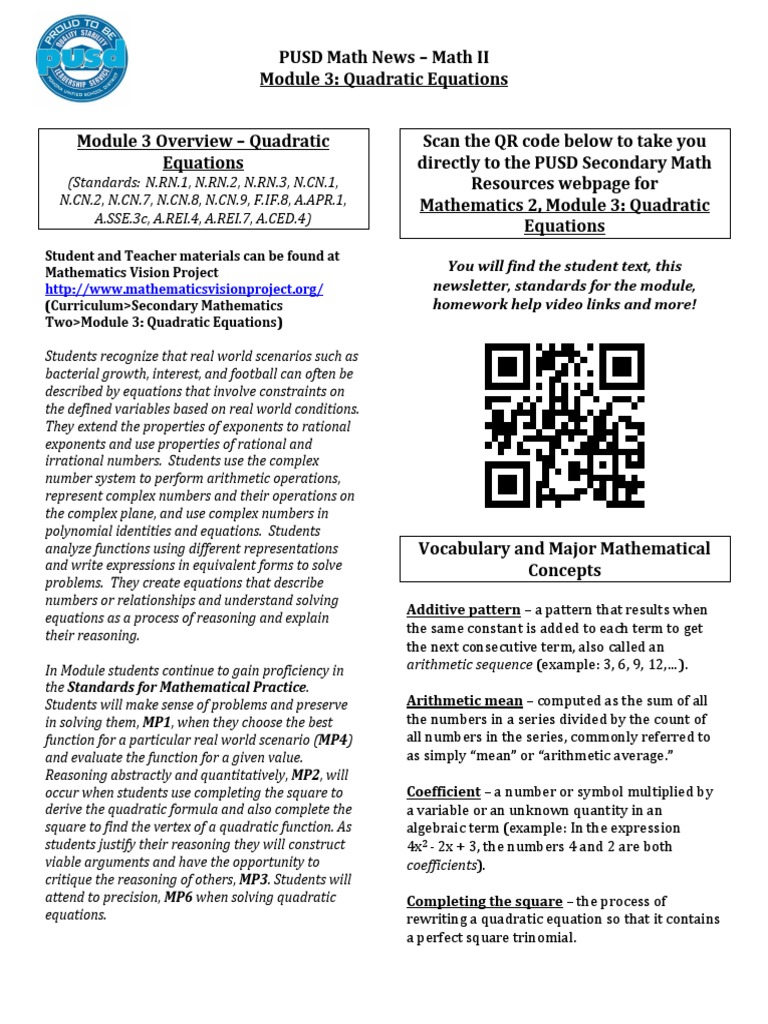 M2 Module 3 Newsletter Quadratic Equations | PDF | Quadratic Equation ...