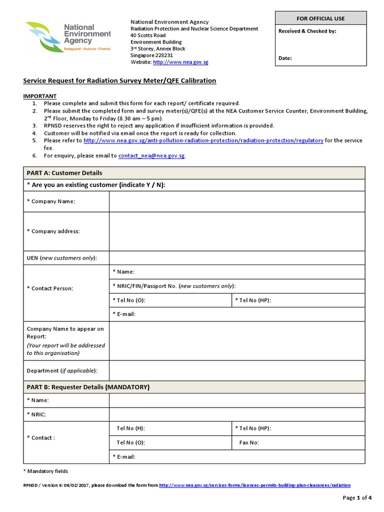 SR Form For Radiation Survey Meter or Quartz Fibre Electrometer ...