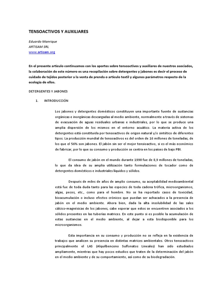 Tensoactivos y Detergentes: Composición y Tipos | PDF | Detergente ...