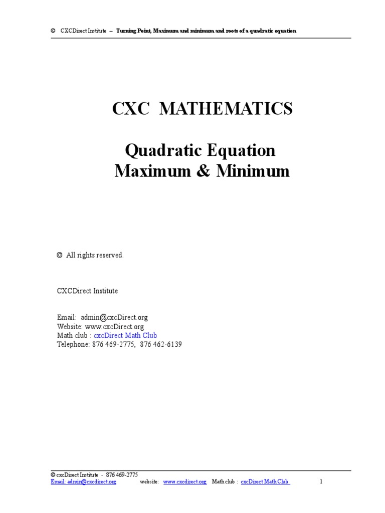Quadratic Functions Maximum and Minimum PDF | PDF