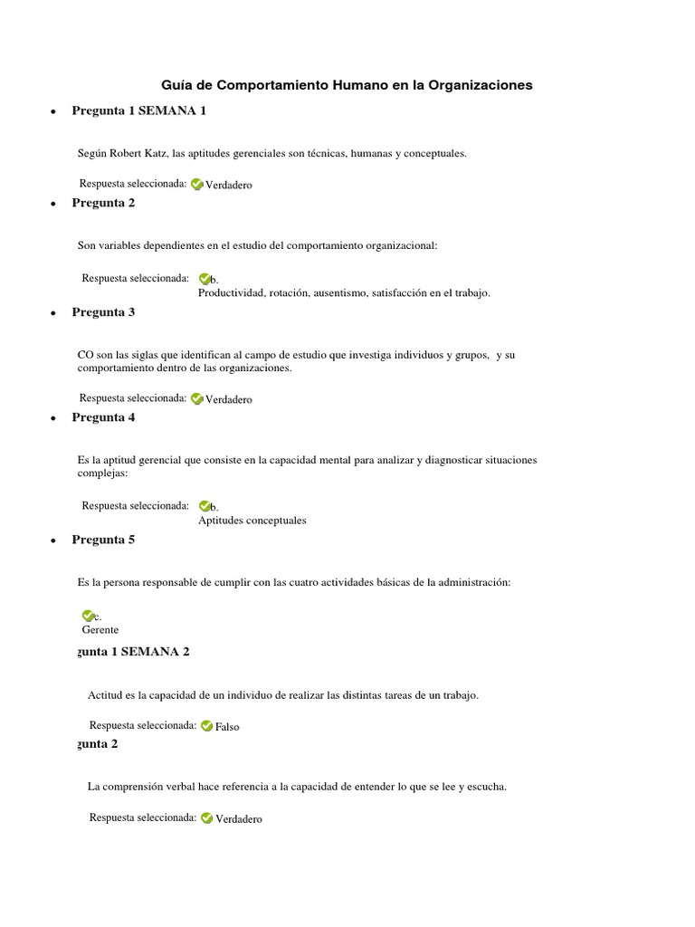 Guía de Comportamiento Humano en La Organizaciones | PDF | Comportamiento organizacional | Las ...