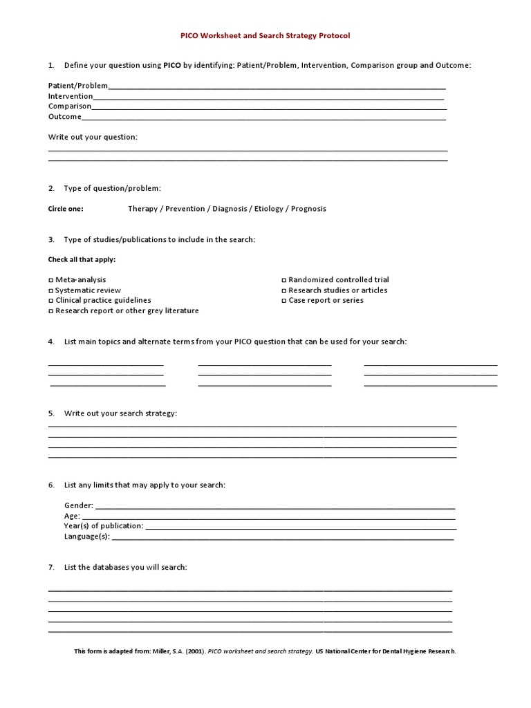 PICO Worksheet and Search Strategy Protocol: Circle One | PDF ...