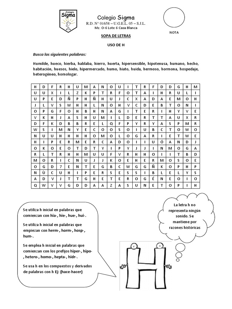 Sopadeletras-Palabras Con H | PDF | Naturaleza