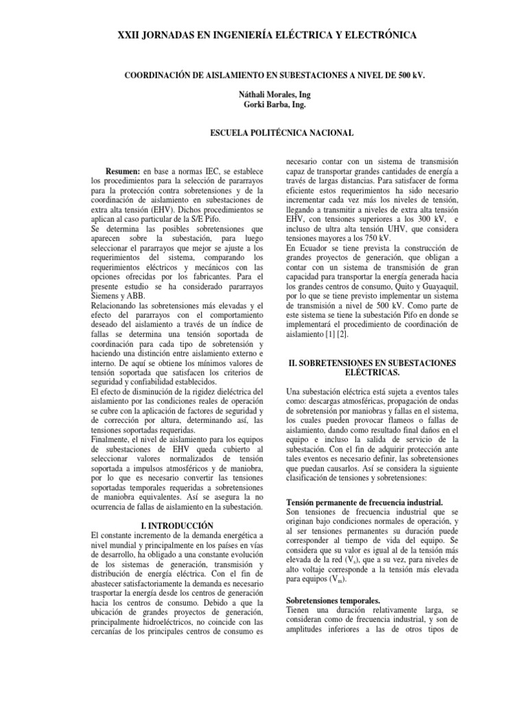COORDINACI N DE AISLAMIENTO EN SUBESTACIONES A NIVEL DE 500 KV PDF | PDF
