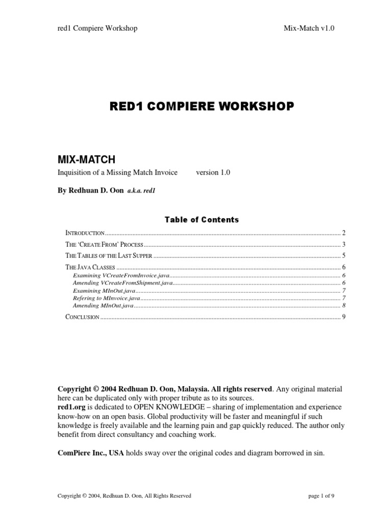 Red1 Compiere Workshop: Mix-Match | PDF | Receipt | Java (Programming Language)