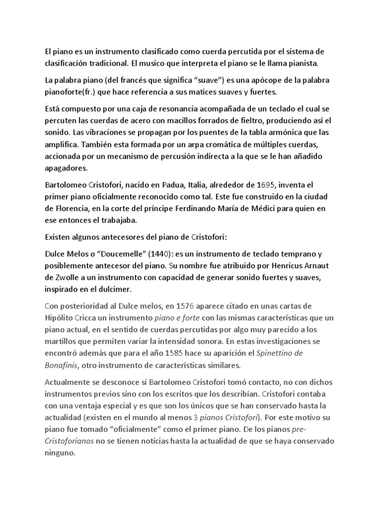 El Piano Es Un Instrumento Clasificado Como Cuerda Percutida Por El ...
