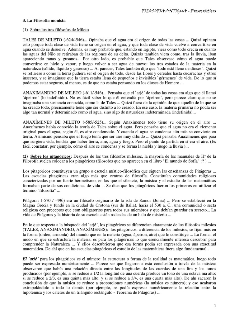 Los Filosofos de La Naturaleza - Monistas | PDF | Pitágoras | Alma