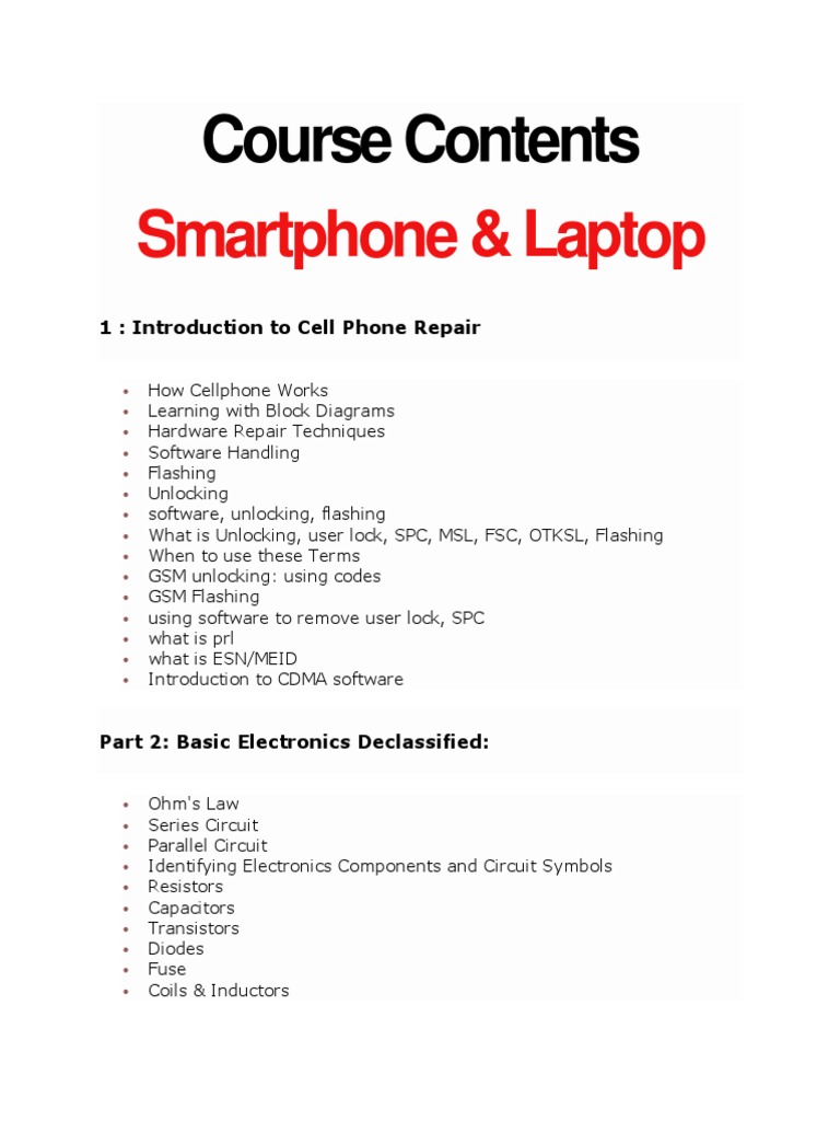 Smartphone & Laptop: Course Contents | PDF | Laptop | Soldering