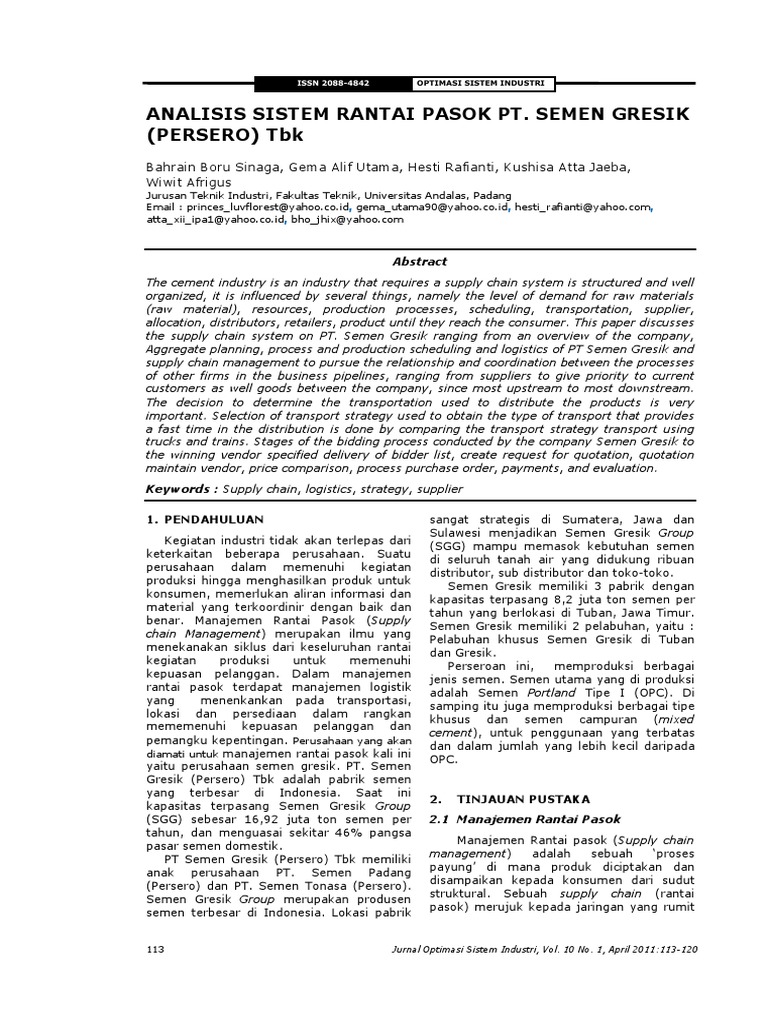 PT Semen Gresik Supply Chain Analysis | PDF | Business | Computers