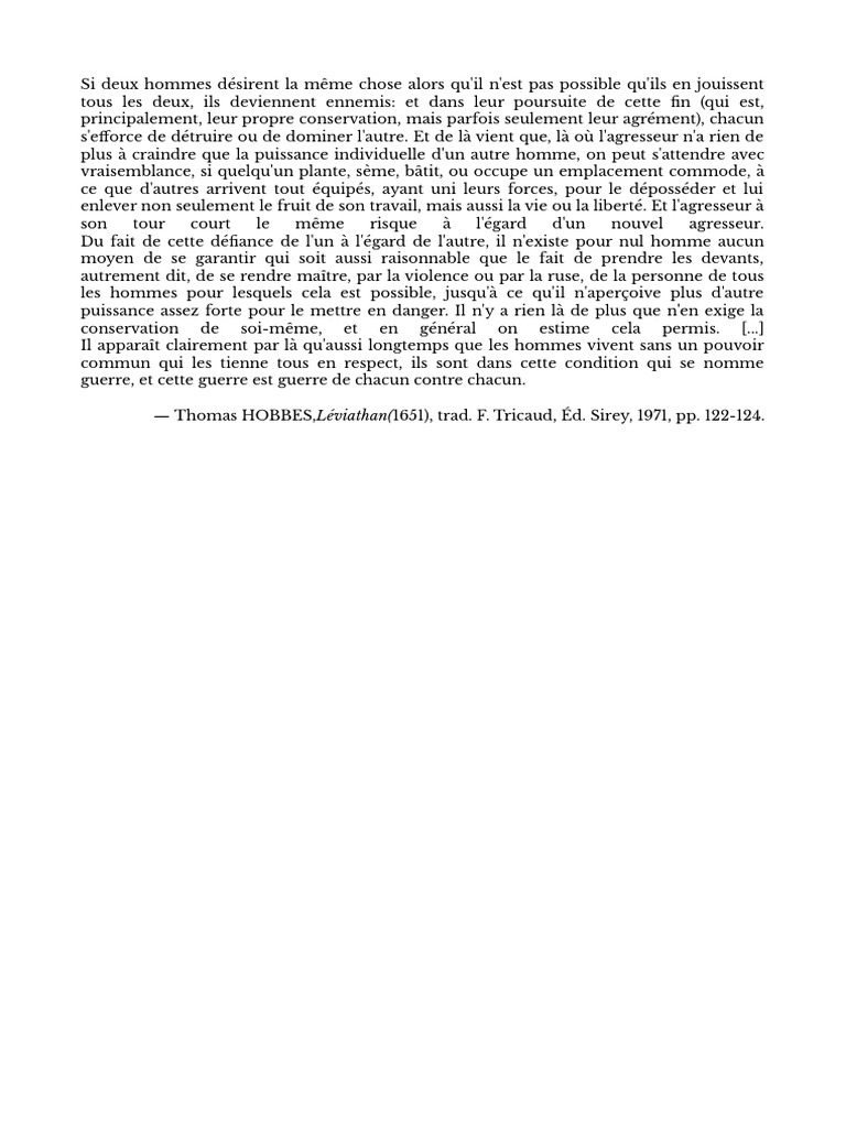HOBBES État de Nature | PDF