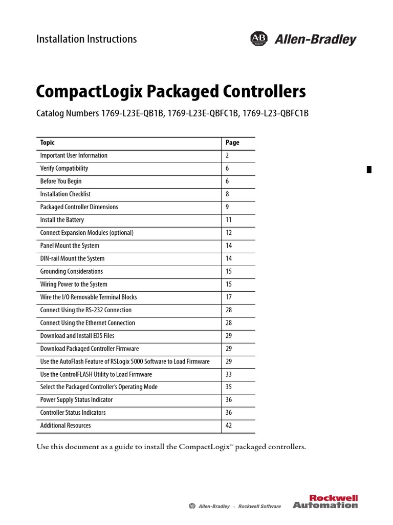 Compactlogix Packaged Controllers: Installation Instructions | Download Free PDF | Power Supply ...