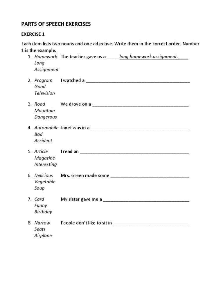Parts of Speech Exercises | PDF | Part Of Speech | Grammar