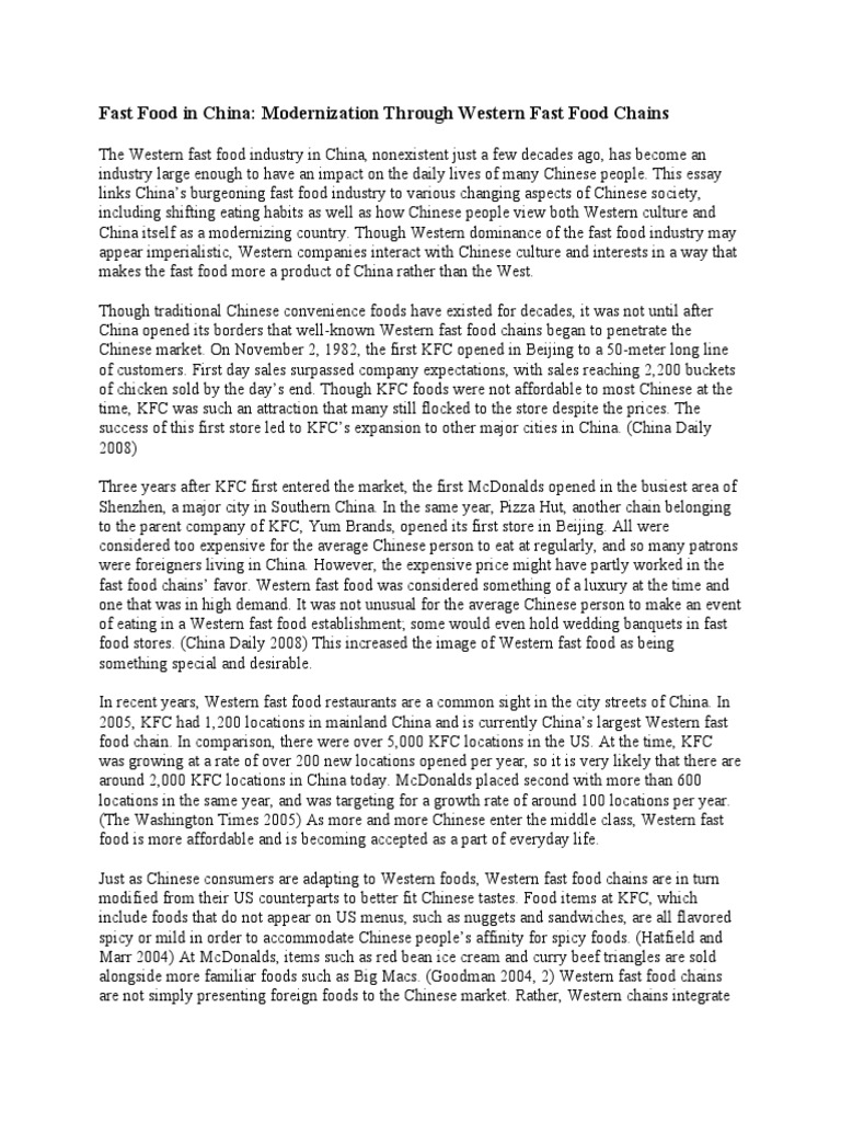 Western Fast Food's Impact in China | PDF | Fast Food | Fast Food ...