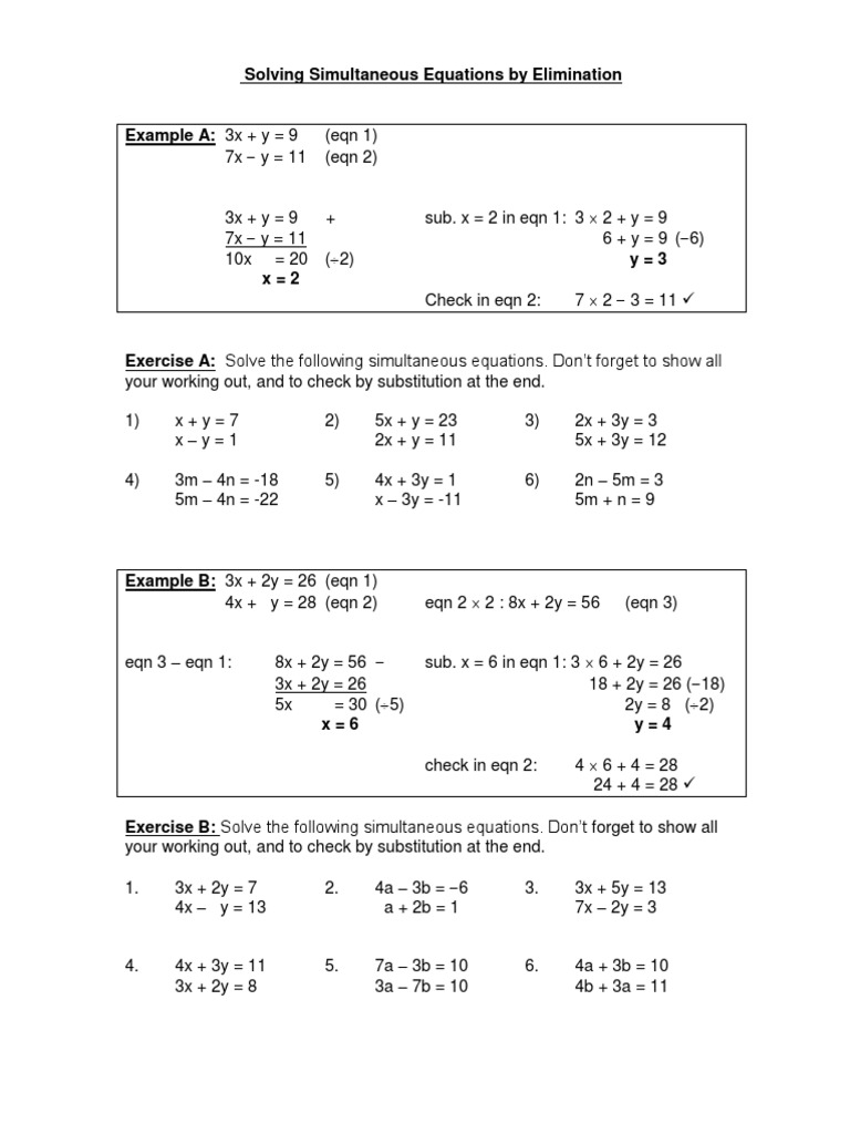 Simultaneous Equations Elimination Guide | PDF | Equations | Logical Truth
