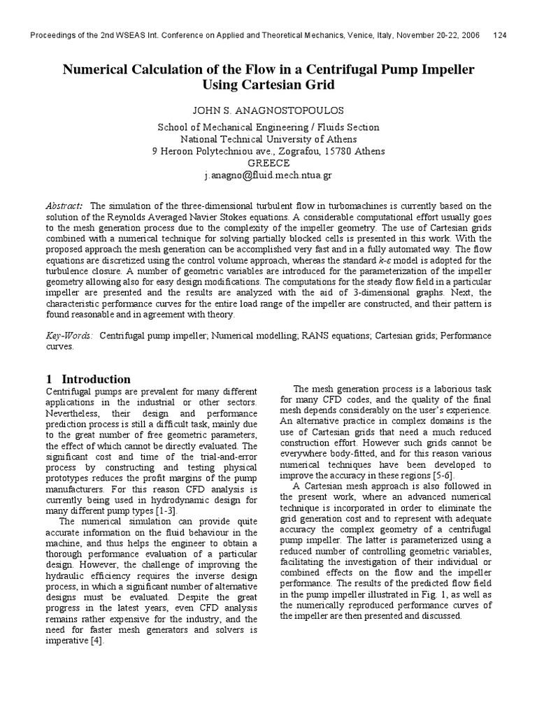 Numerical Calculation of The Flow in A Centrifugal Pump Impeller Using ...