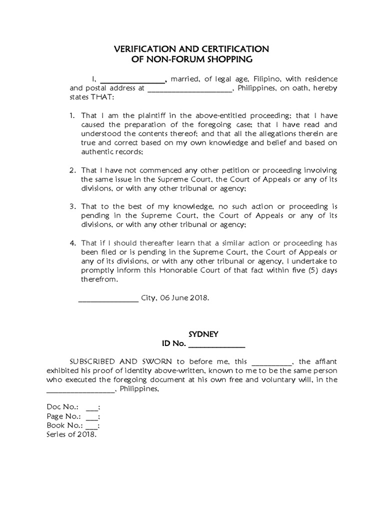Verification and Certification Sample | PDF | Law