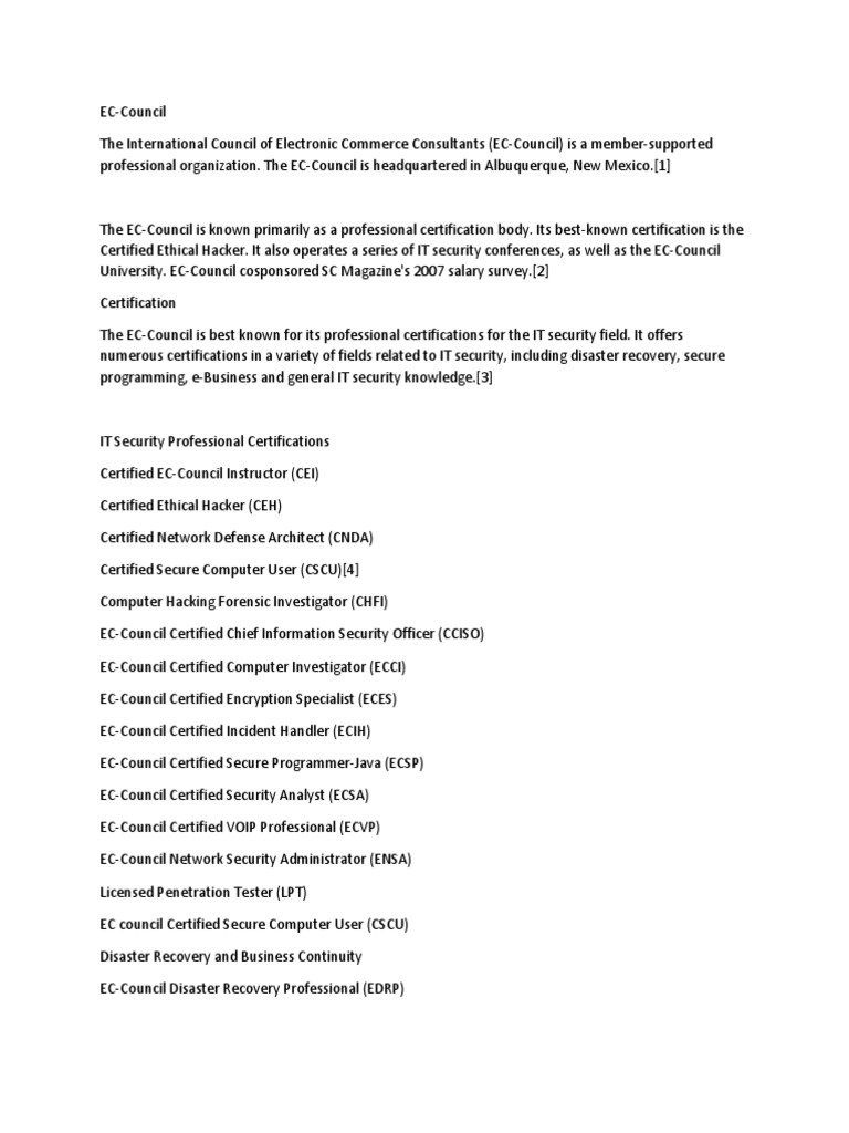 Ec Council Certifications Guide Pdf Information Technology