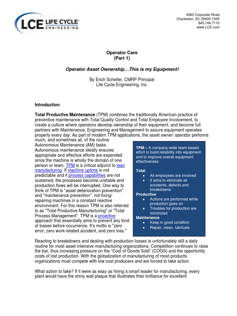 Operator Asset Ownership This Is My Equipment Part 1 98 | PDF ...