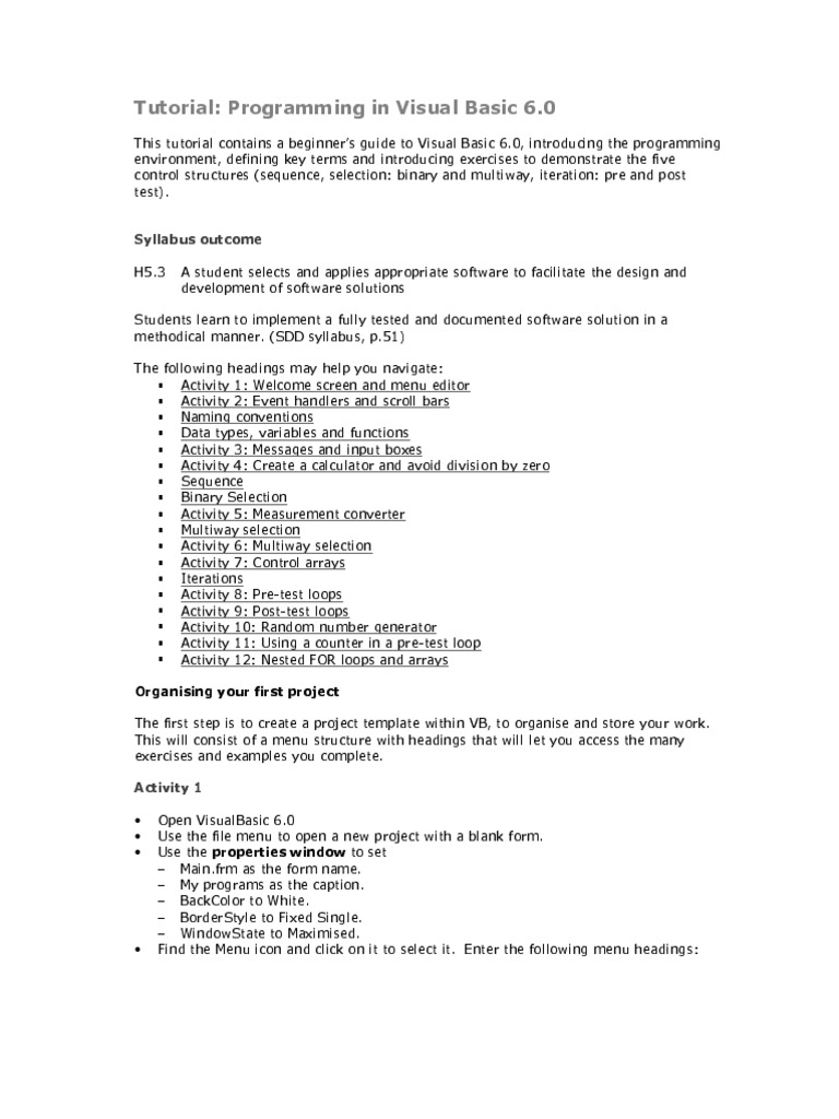 Visualbasic Tutorial | PDF | Control Flow | Subroutine