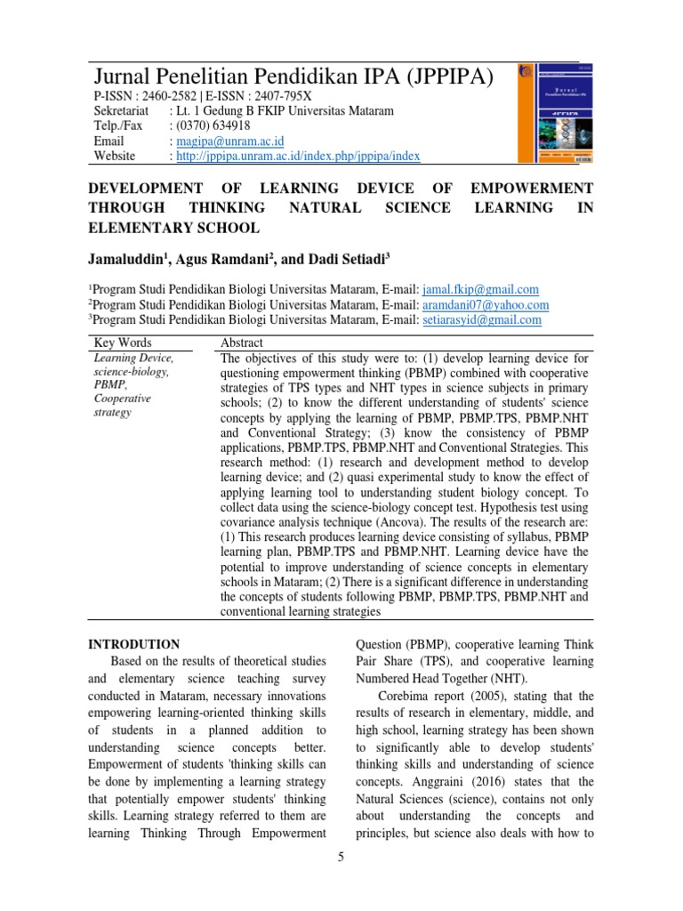 Jurnal Penelitian Pendidikan IPA (JPPIPA) | PDF | Metacognition | Lesson Plan