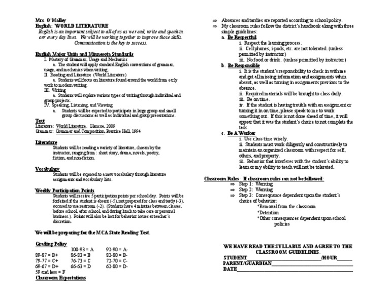 World Literature Syllabus | PDF | Syllabus | Classroom