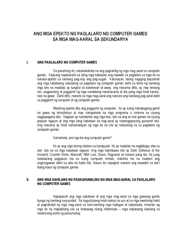 Ang Mga Epekto NG Paglalaro NG Computer Games | PDF